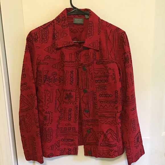 Chico's | Jackets & Coats | Vintage Addition By Chicos Red Black Aztec ...